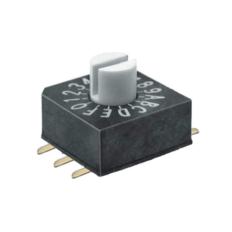 UAMR-16S 韩国sungmun星炆电子 16档(0-F) 正码BCD8421 方形薄款10x10带短圆柄 6针脚贴片 旋转编码开关